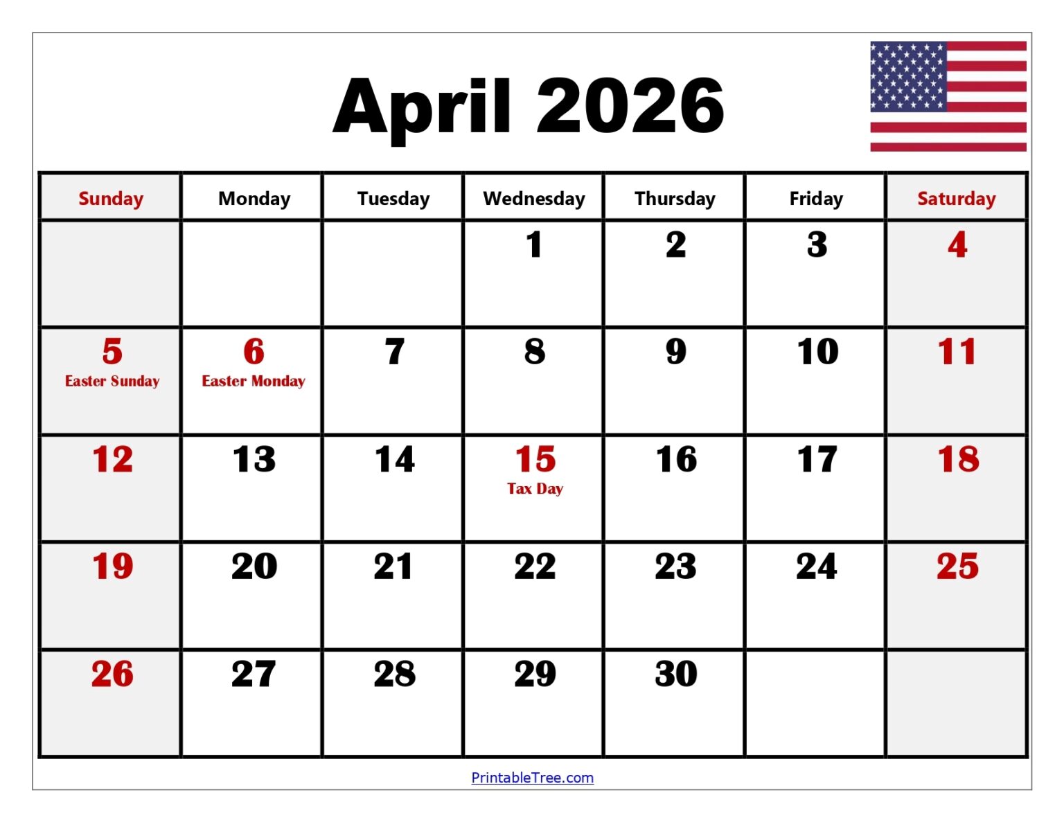2026 Calendar With Holidays April - Free Printable Calendar