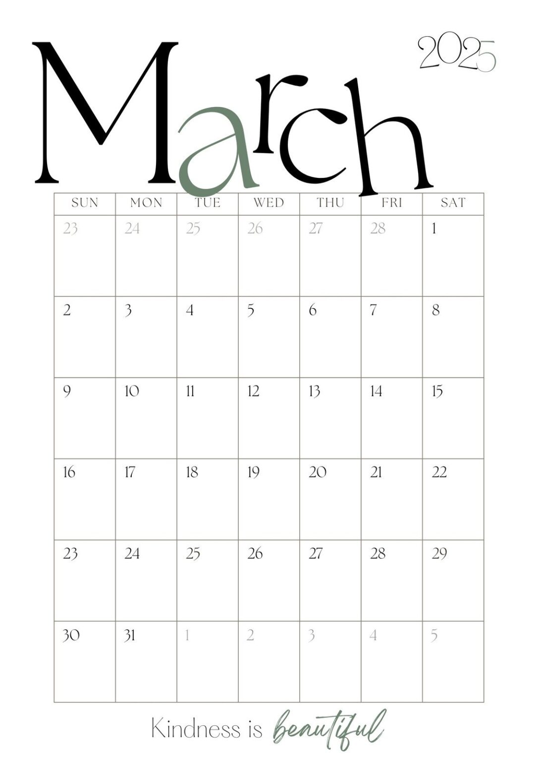 Canva March 2026 Calendar - Free Printable Calendar