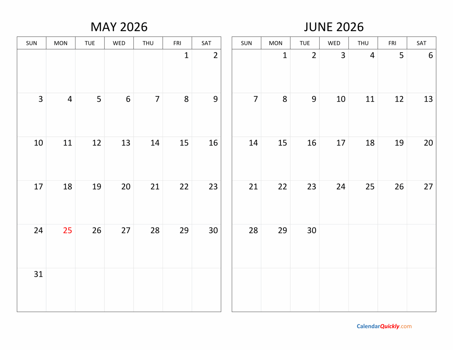 May June 2026 Calendar Printable Free Printable Calendar